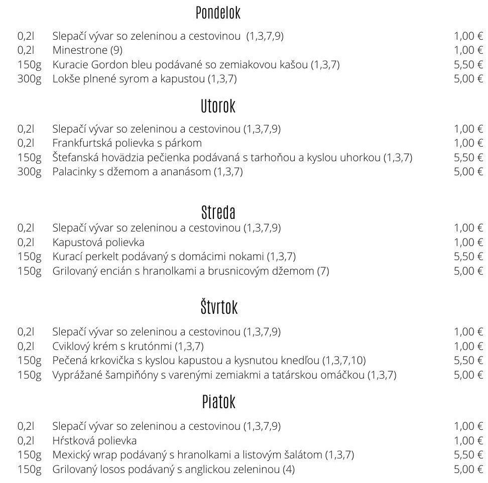 Denné menu | KOŠICE HOTEL